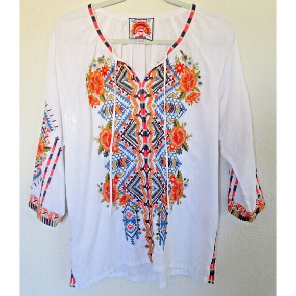 Johnny Was | Tops | Johnny Was Linen Blouse White Heavily Embroidered ...